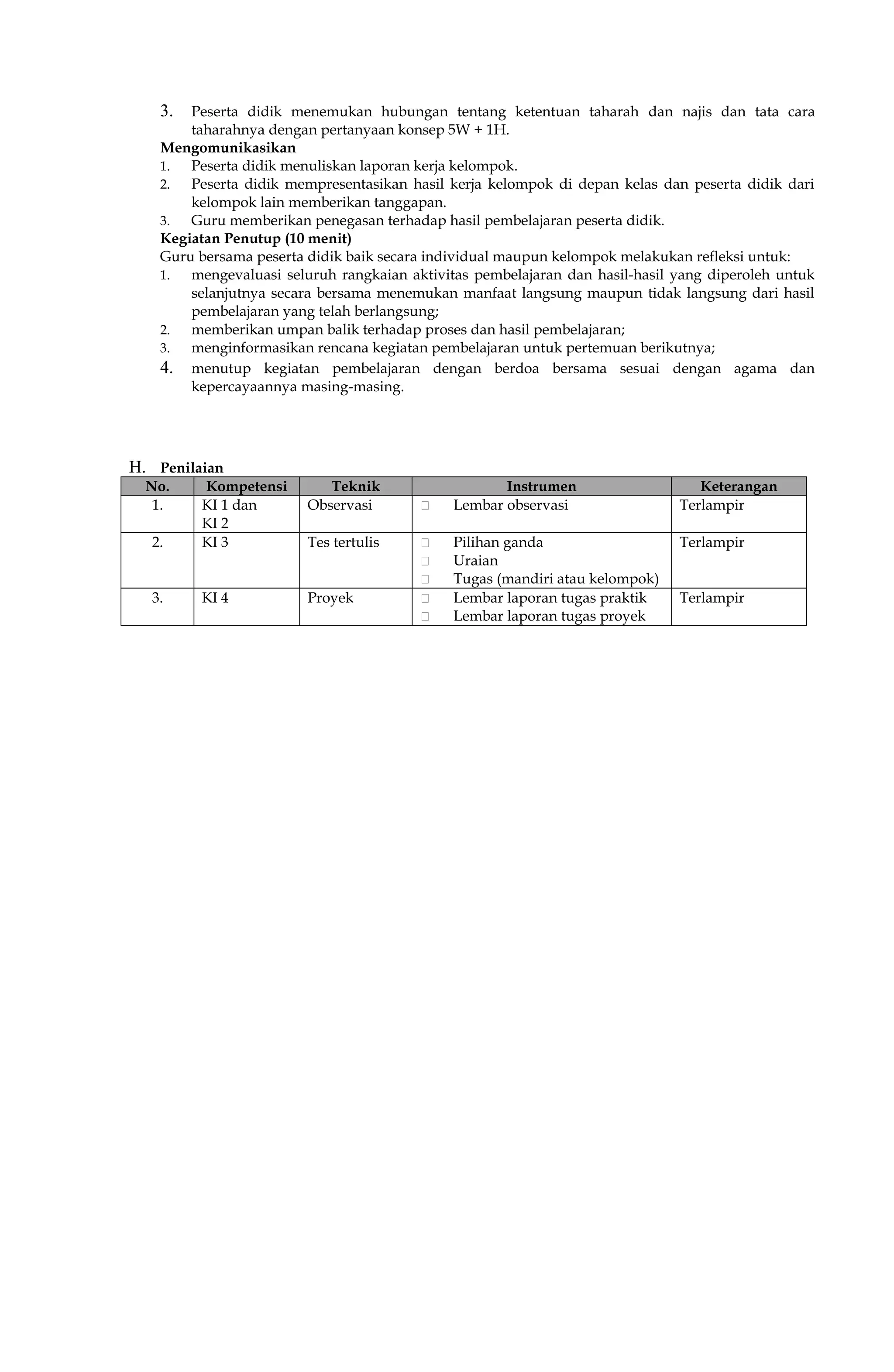 Rpp fikih 7 bab 1 pertemuan 1,2 | PDF