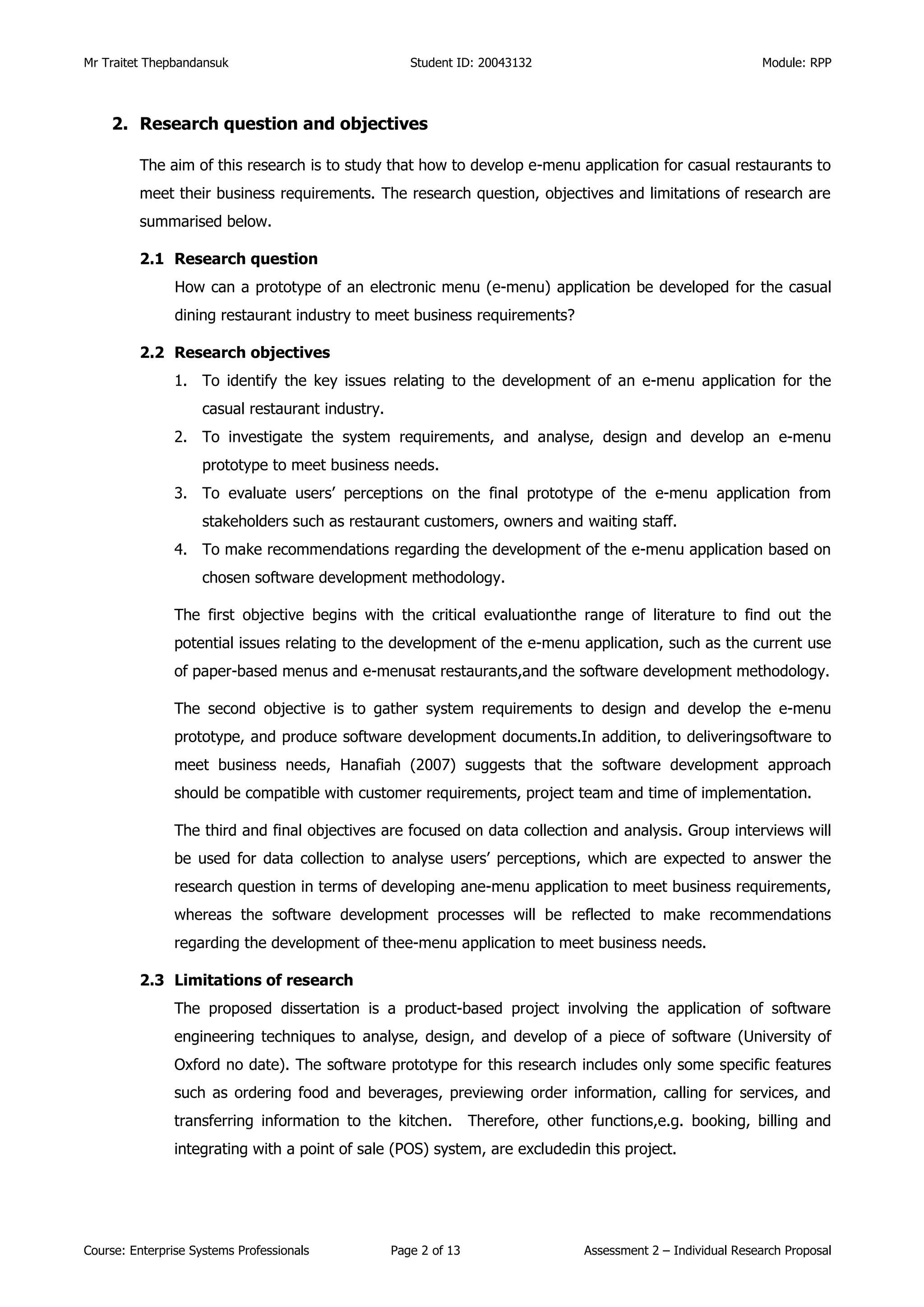 Dissertation Proposal (E-menu system) | DOCX