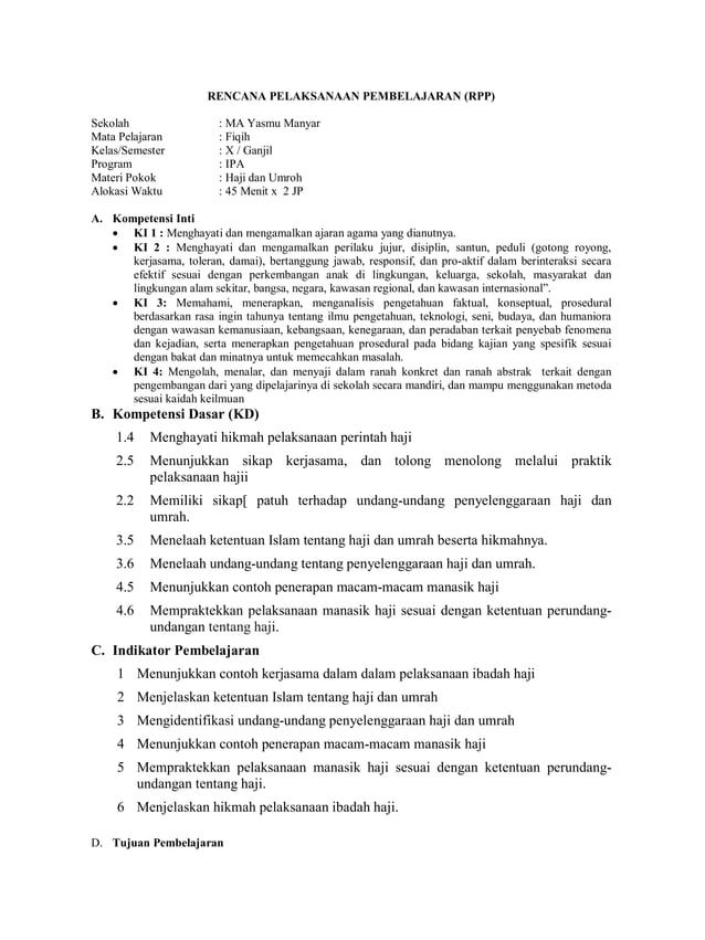 Rpp Bab Haji Dan Umroh | PDF