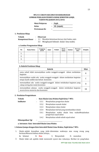 RPP Fiqih Kelas 7 MTs K-13 contoh | PDF