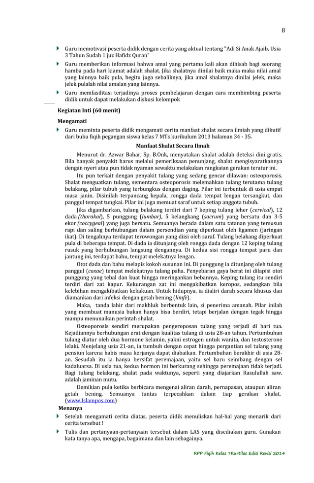 RPP Fiqih Kelas 7 MTs K-13 contoh | PDF