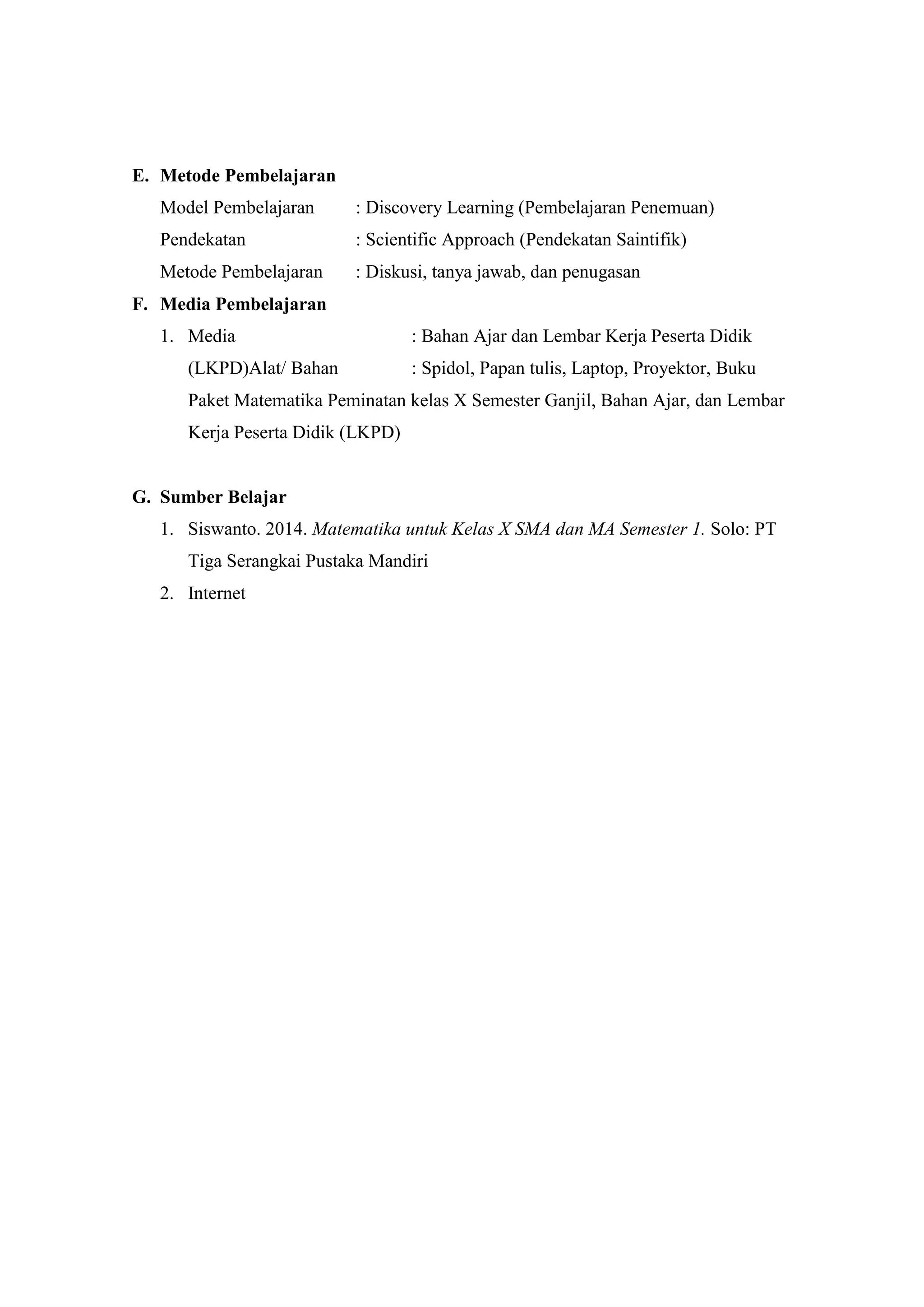 RPP Fungsi Logaritma Model Discovery Learning | PDF