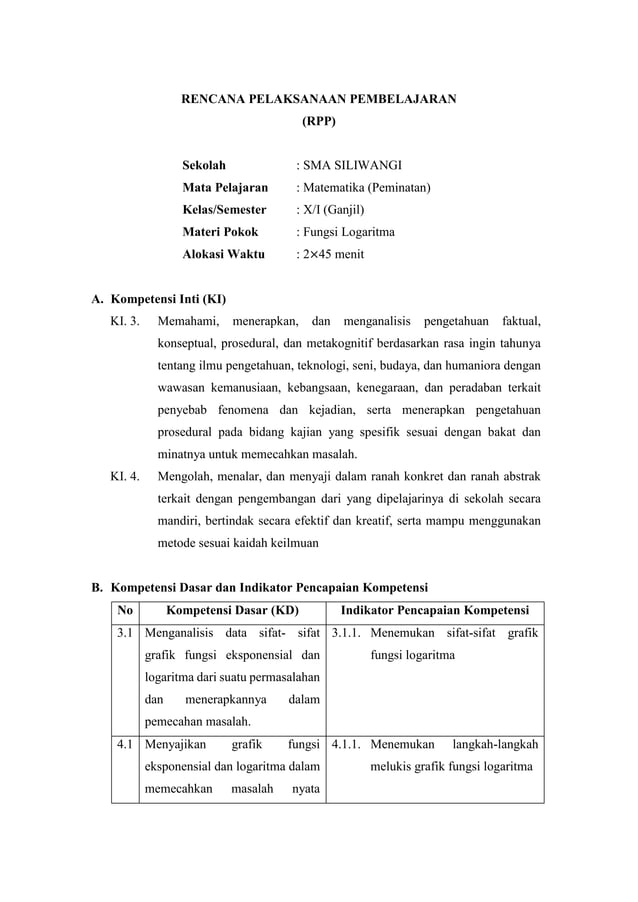 RPP Fungsi Logaritma Model Discovery Learning | PDF