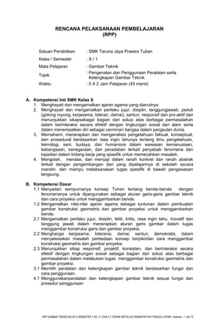 Rpp gambar teknik kelas x semester 1 kd 3.1 dan 4.1 | DOCX