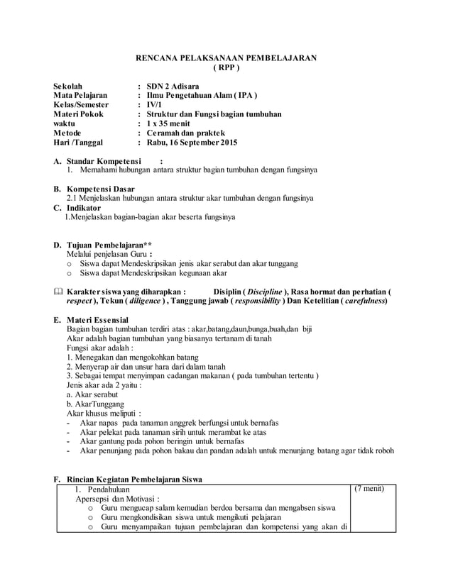 Rpp AKAR Kelas 4 SD oleh : gino | DOCX