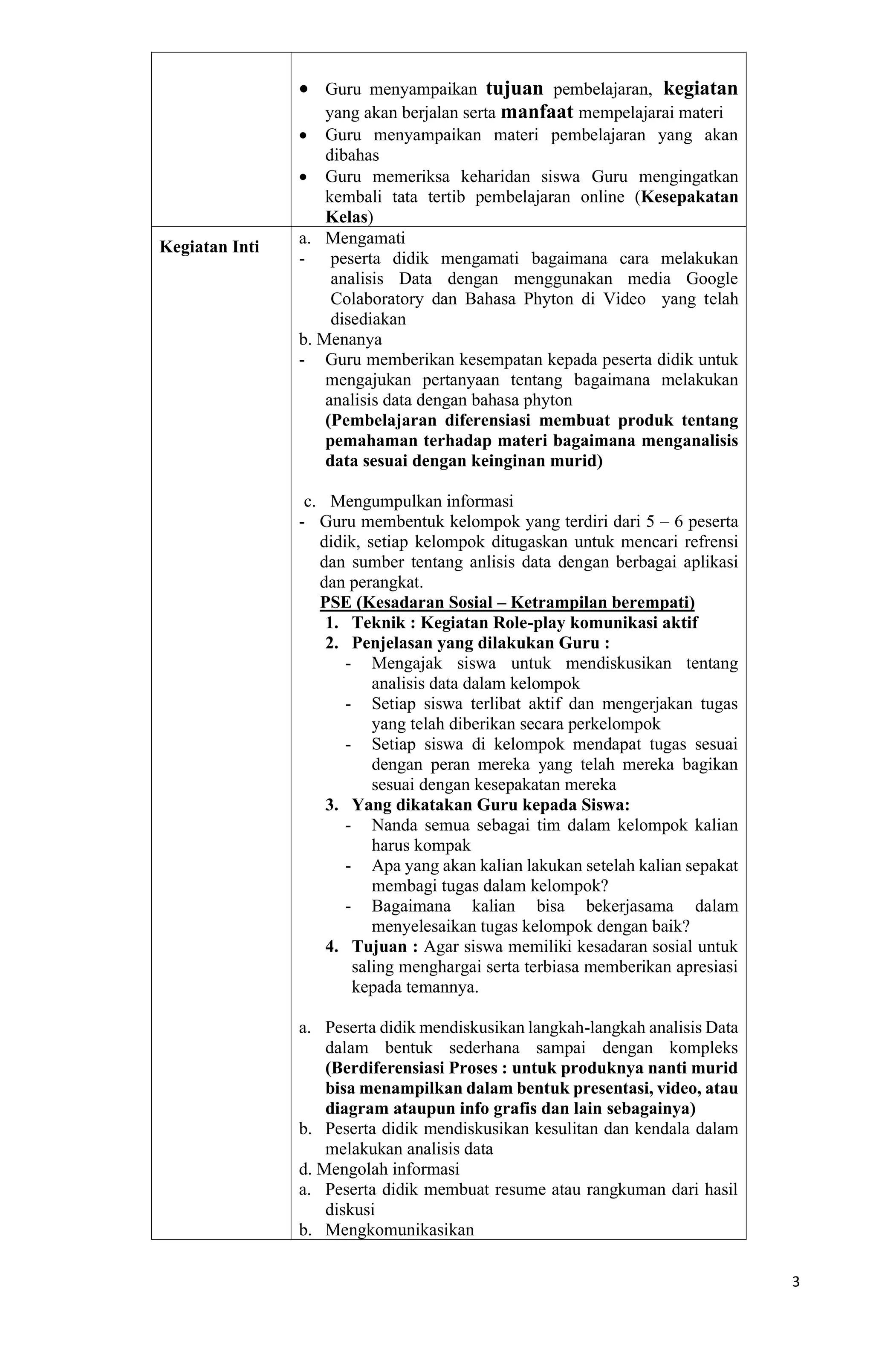 RPP Informatika Terintegrasi Pembelajaran Sosial Emosional (KSE) | PDF