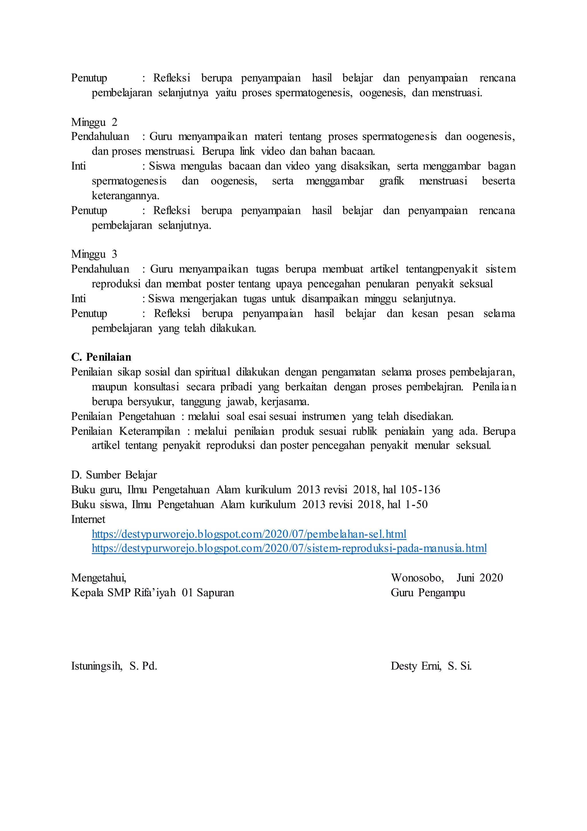 Rpp ipa 9 versi covid dan simpel (RPP 1 lembar) | DOCX