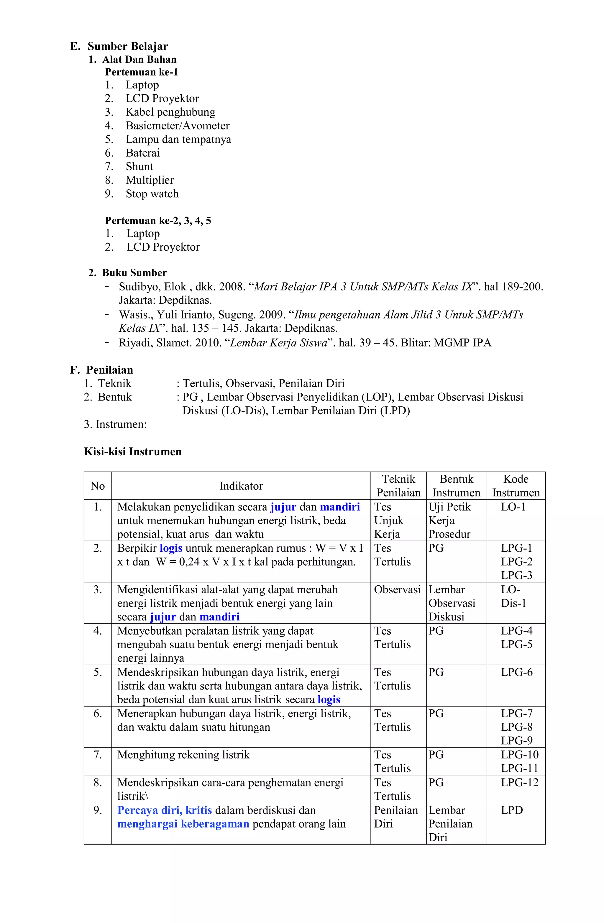Rpp ipa berkarakter kd 3.4 kls 9 | PDF