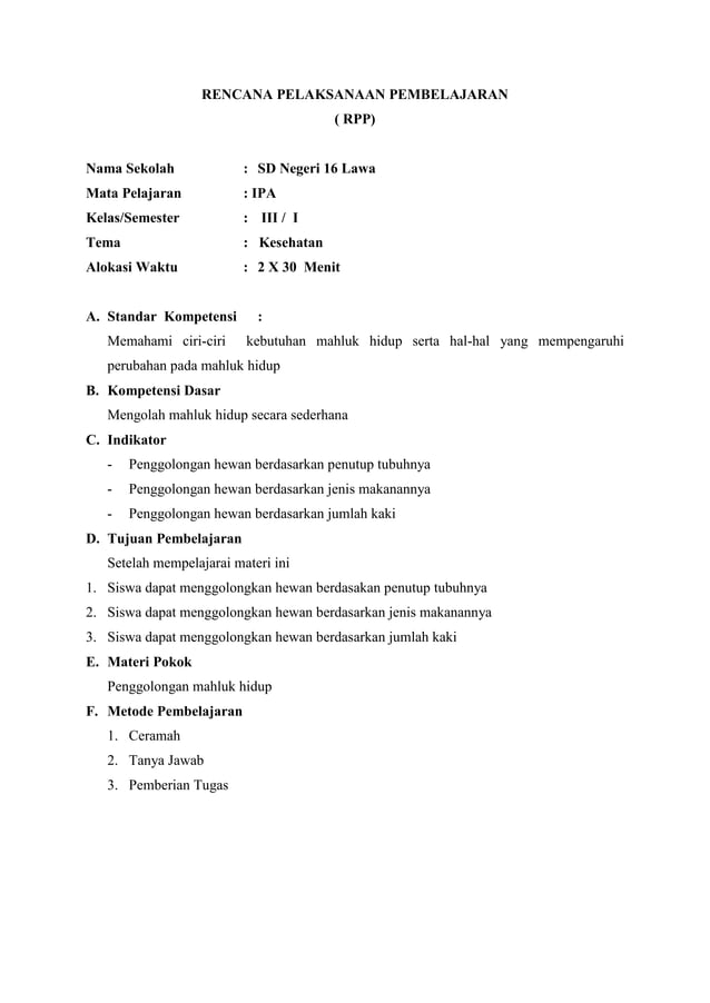 Rpp ipa kelas 2 | PDF