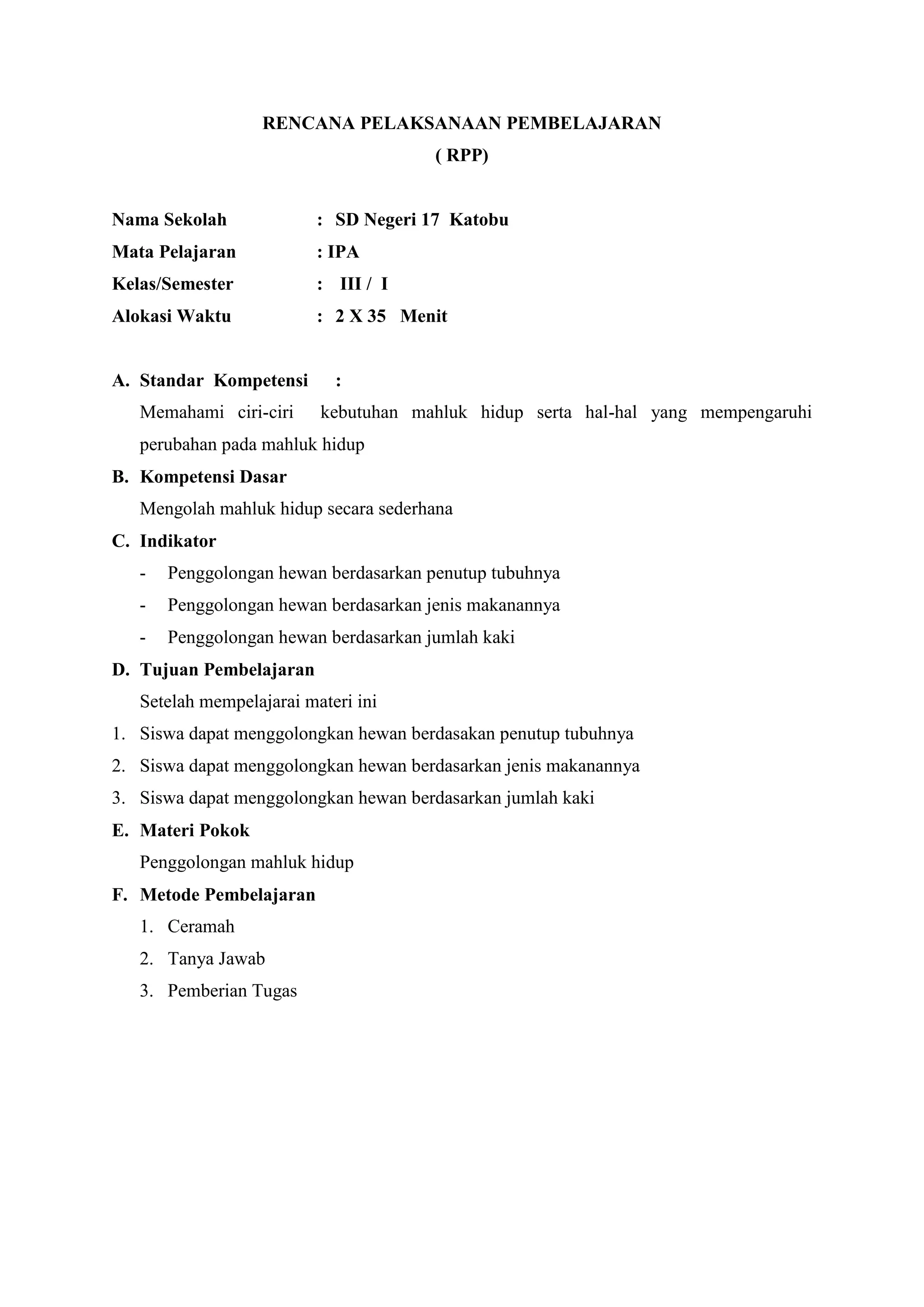 Rpp ipa kelas 3 | DOCX