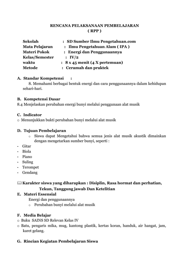 Rpp ipa kelas 4 smstr 2 | DOCX