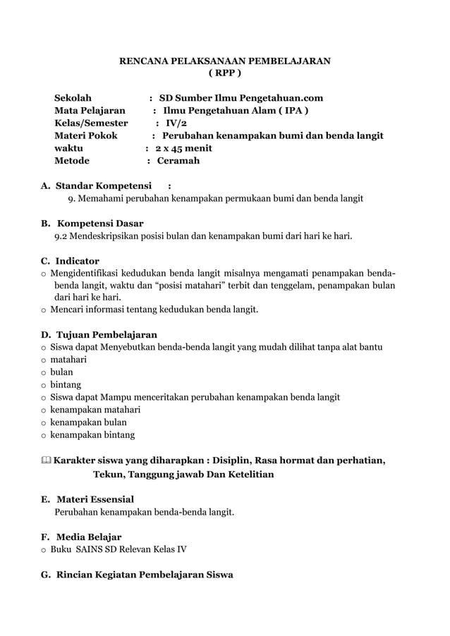 Rpp ipa kelas 4 smstr 2 | PDF