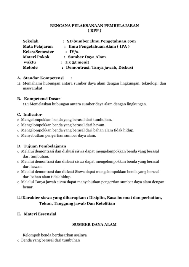 Rpp ipa kelas 4 smstr 2 | DOCX