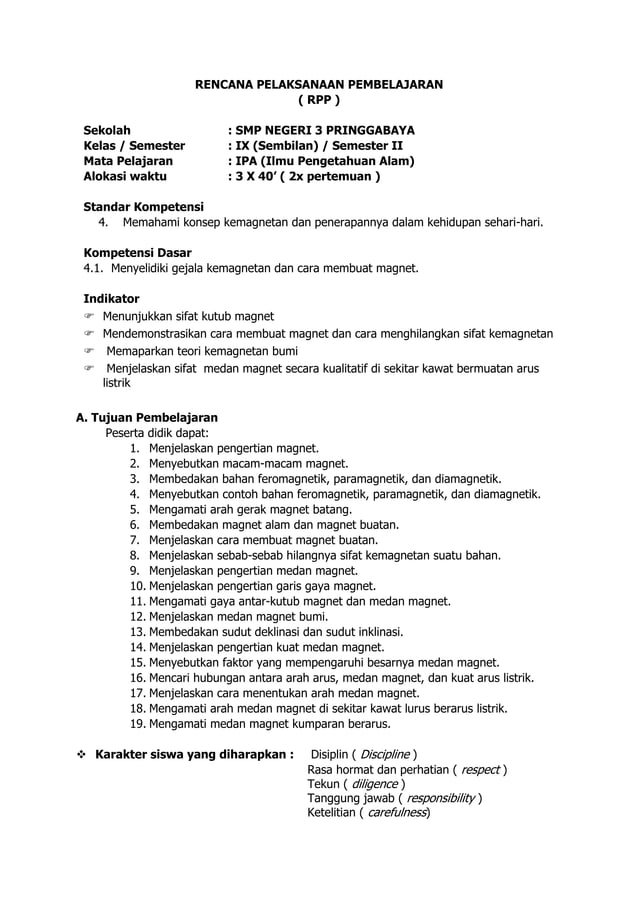 Rpp ipa kelas 9 smt 2 | PDF