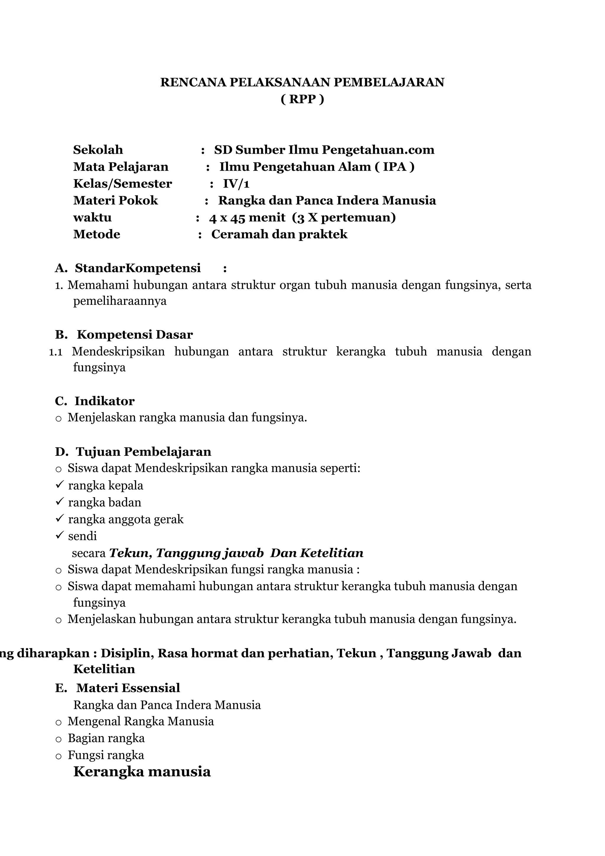 Rpp ipa kelas iv semester 1 | DOCX