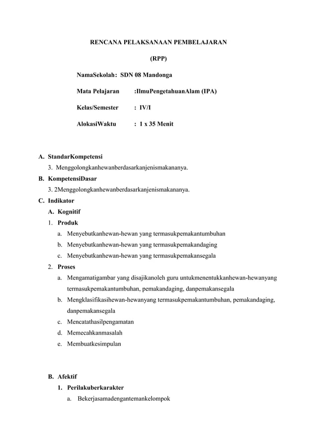 Rpp ipa kelas iv semester i | DOCX