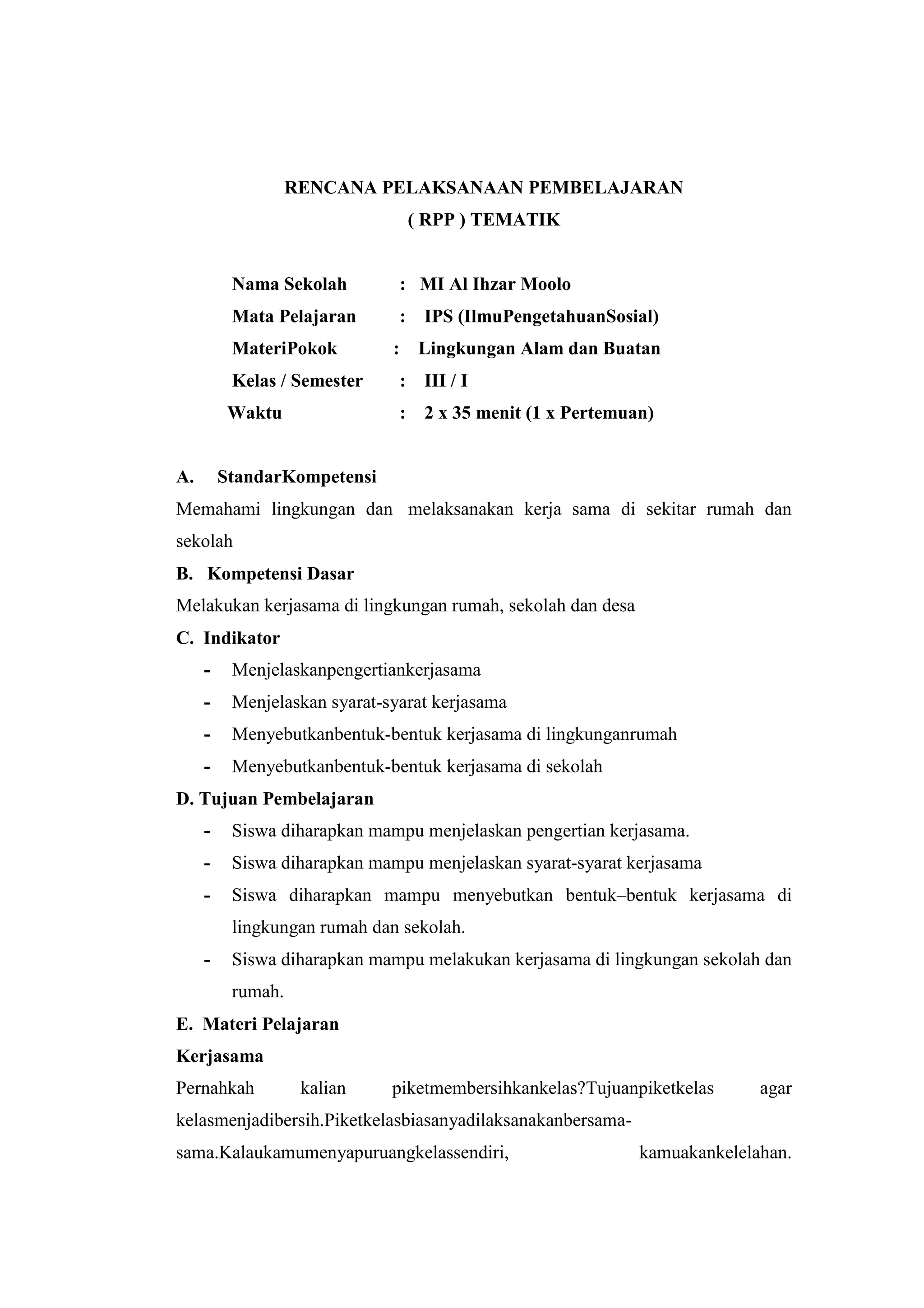 Rpp ips kelas 3 tematik | PDF