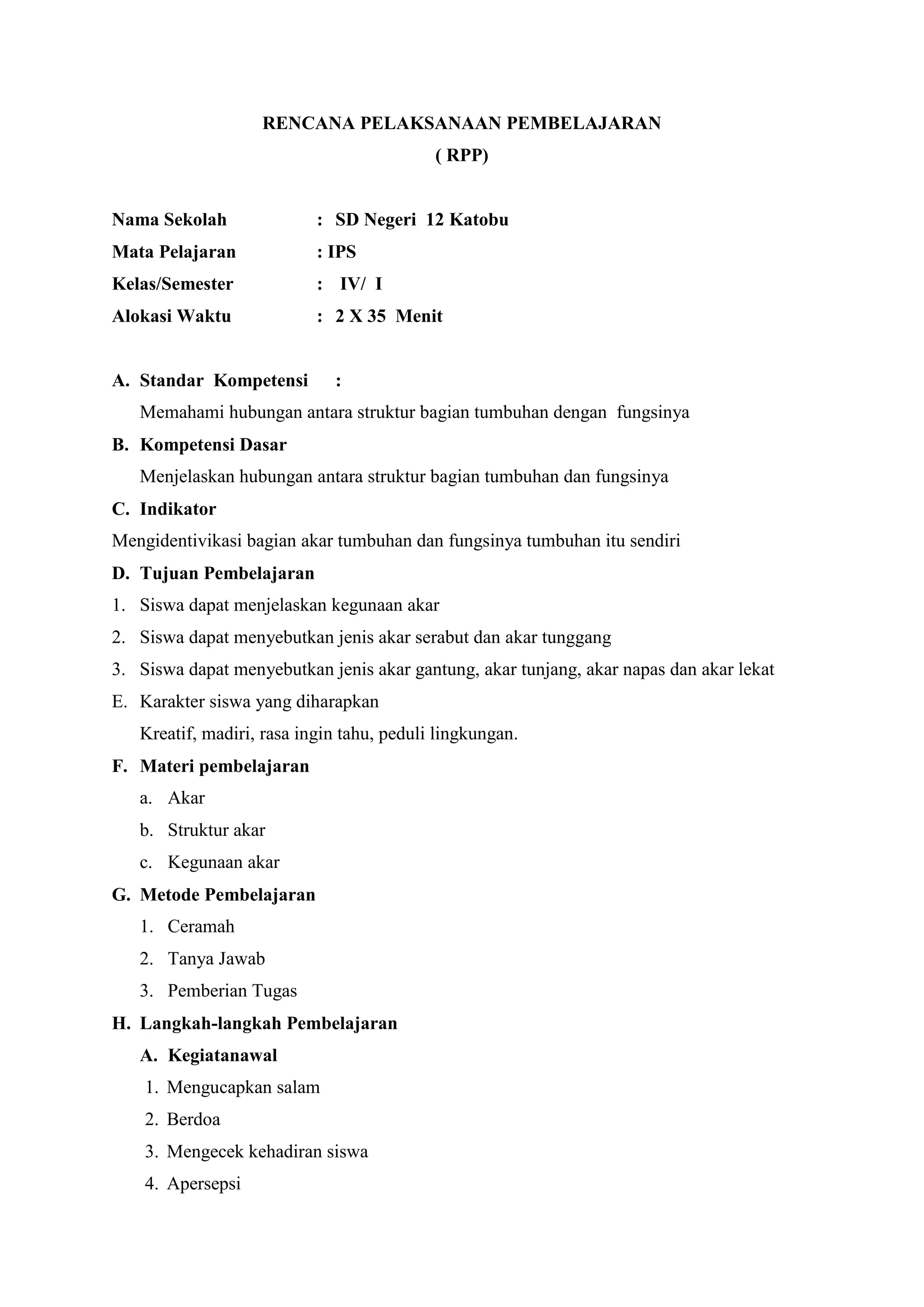 Rpp ips kelas 4 | DOCX