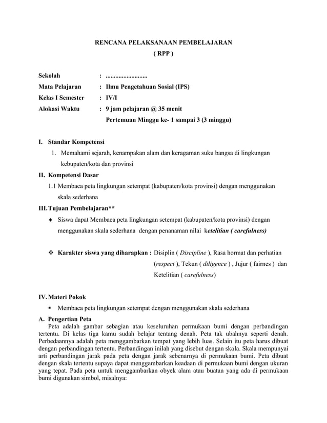 Rpp ips kelas 4 semester 1 | PDF
