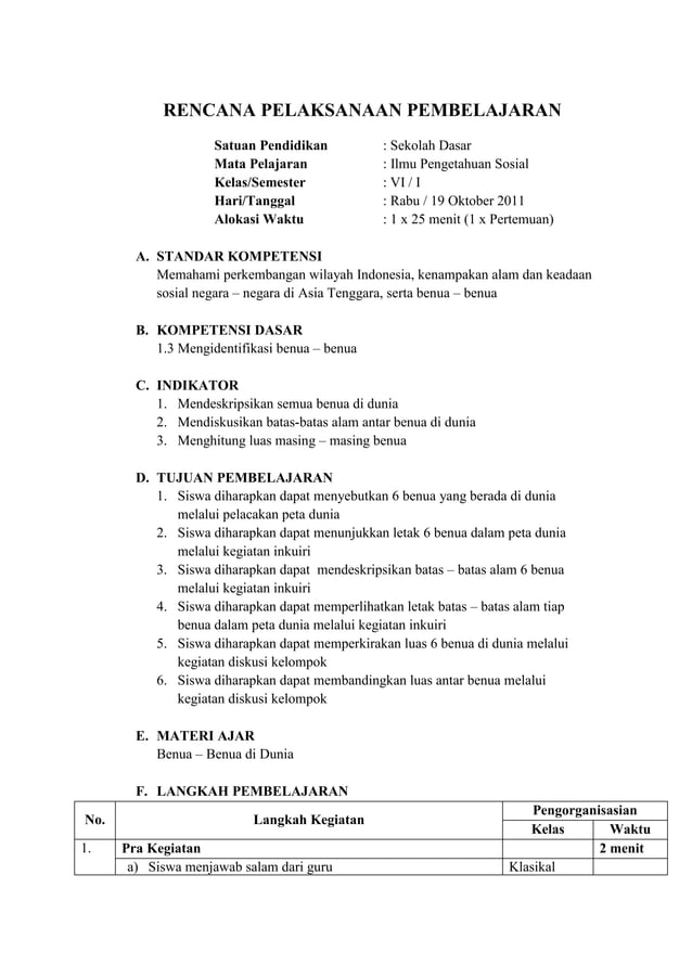 RPP ips kelas 6 | DOCX