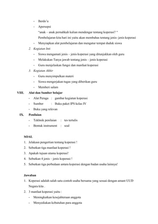 Rpp ips kelas iv koperasi | PDF