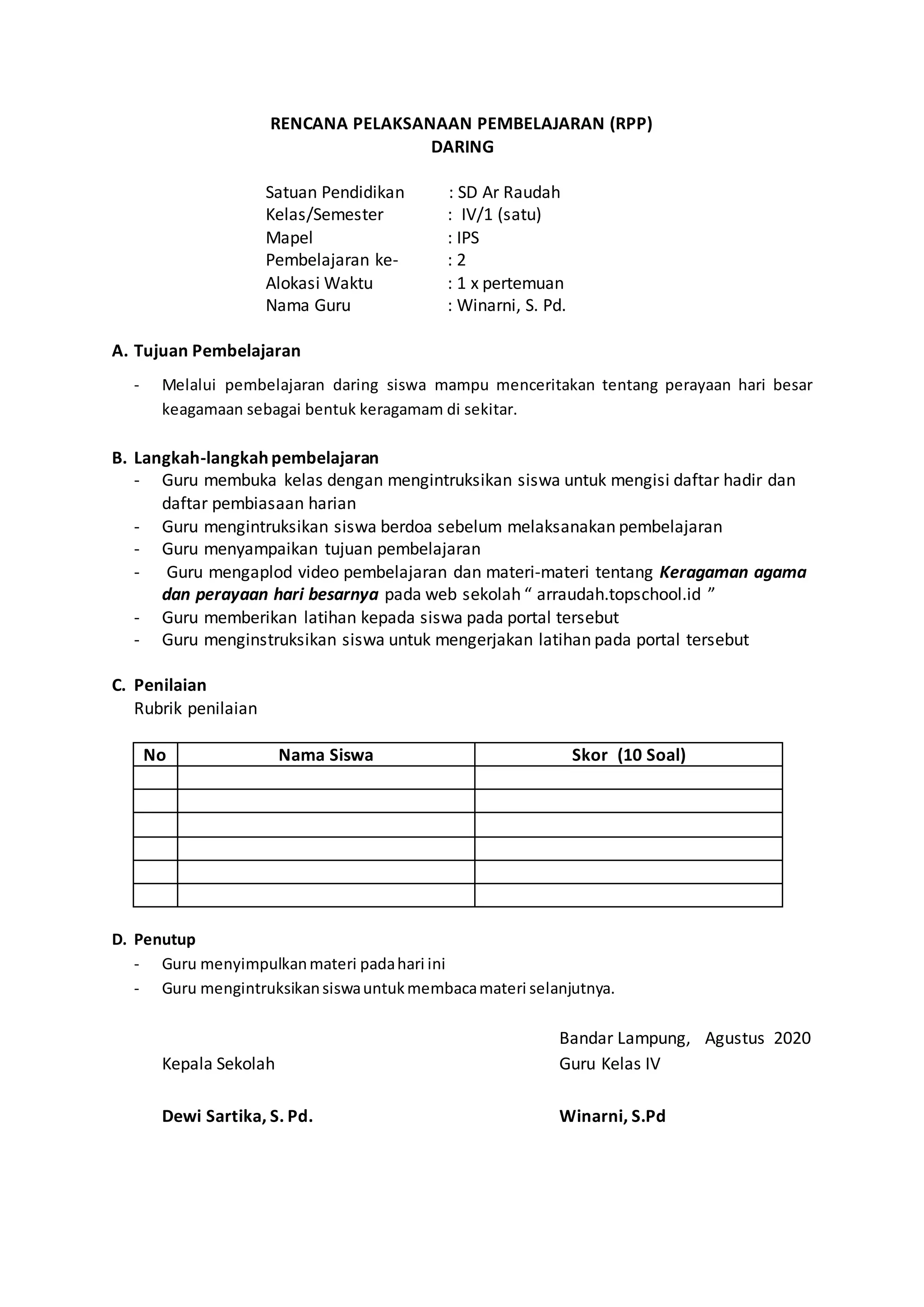 Rpp ips kls 4 p.2 | PDF