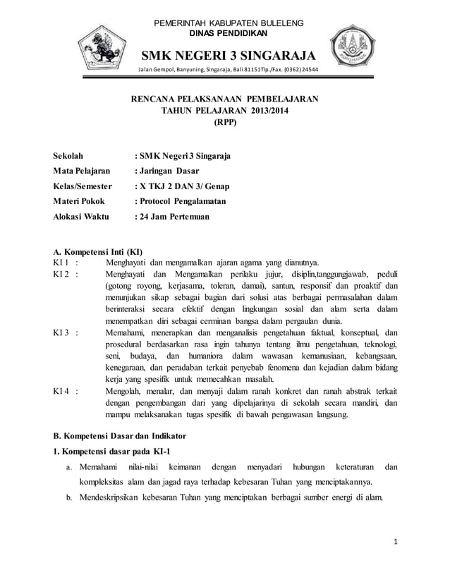 Rpp jaringan dasar 1 3 | PDF