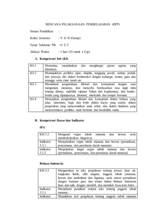 RPP K-13 Kelas 5 Tema 6 Subtema 2 Pembelajaran 5 | DOCX