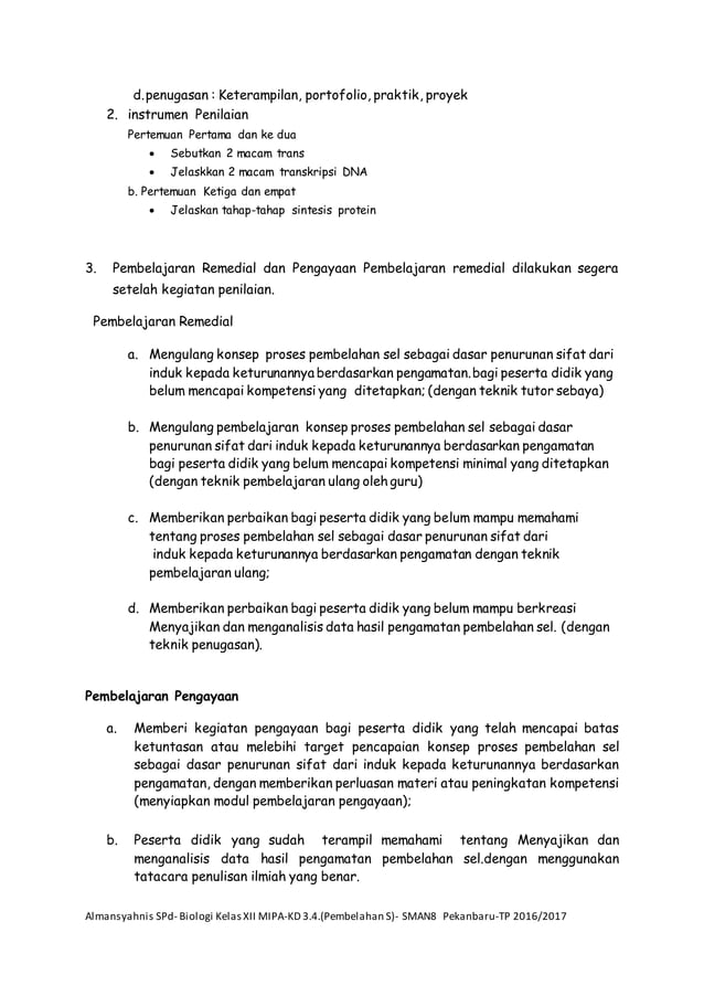 RPP BIOLOGI KELAS XII KD 3.4 (pembelahan sel) | DOCX