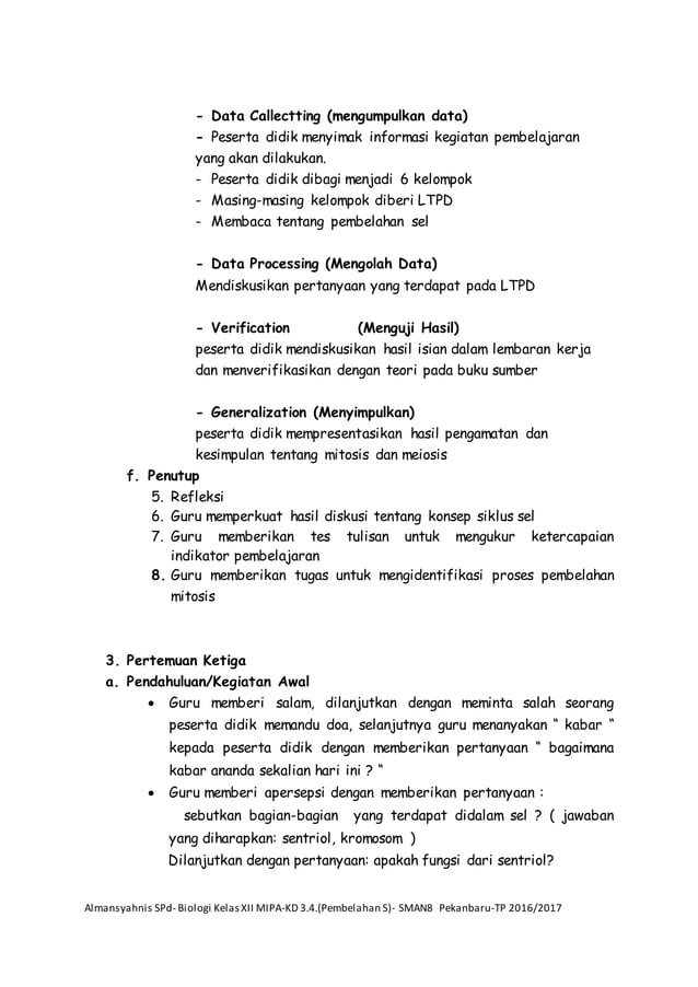 RPP BIOLOGI KELAS XII KD 3.4 (pembelahan sel) | DOCX