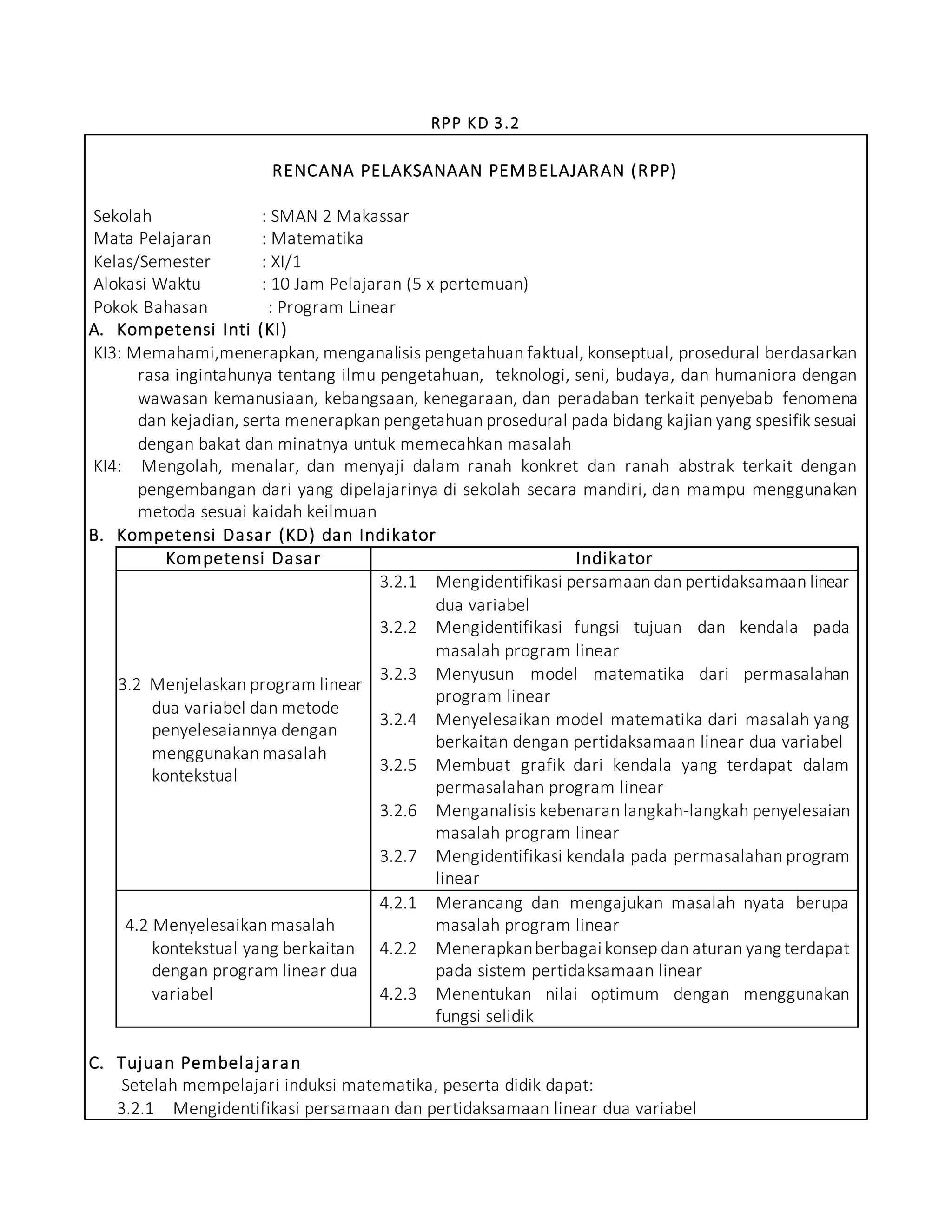 Rpp kd 3.2 program linear fix | DOCX
