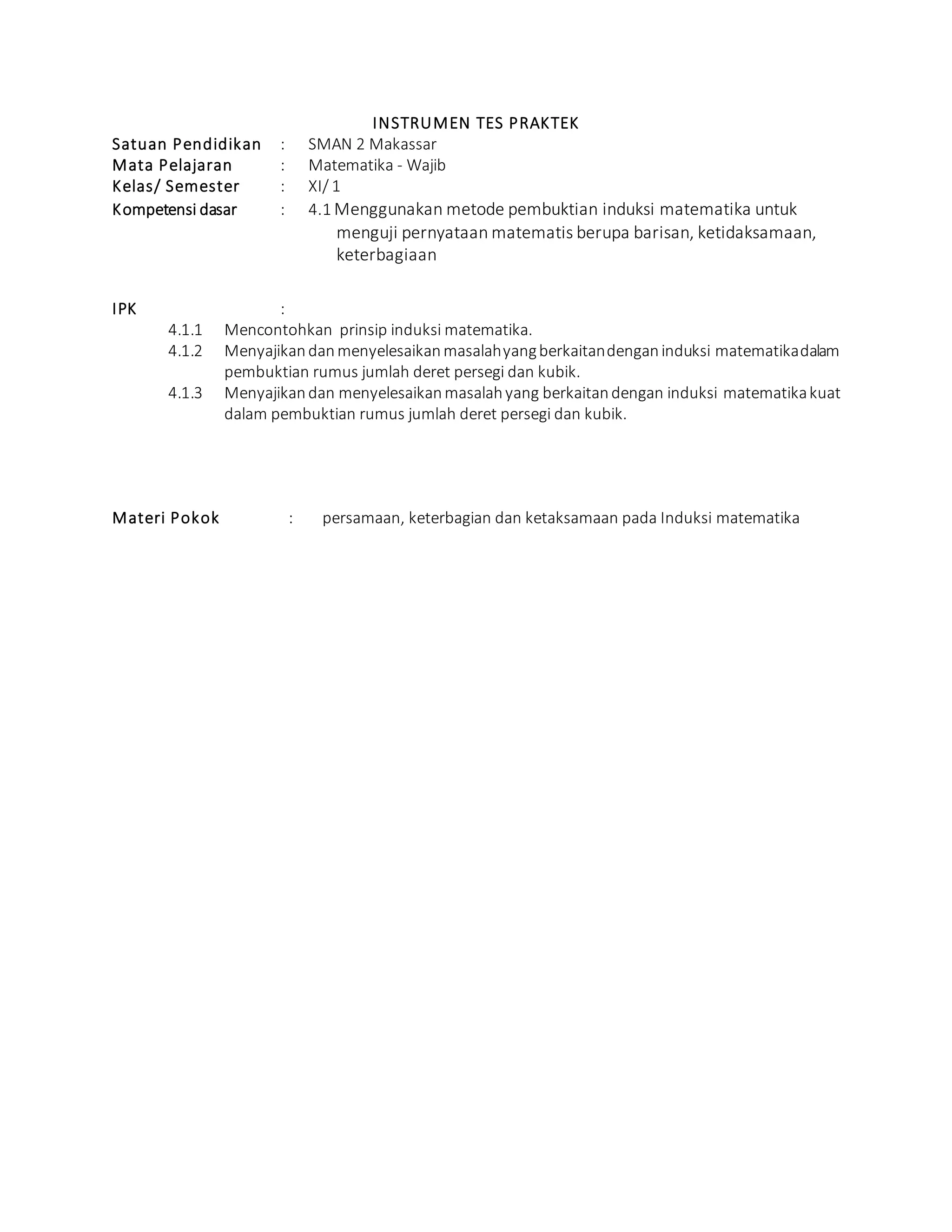 Rpp kd 3.1 induksi matematika fix | PDF