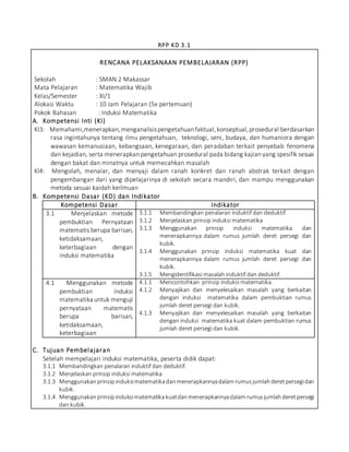 Rpp kd 3.1 induksi matematika fix | DOCX
