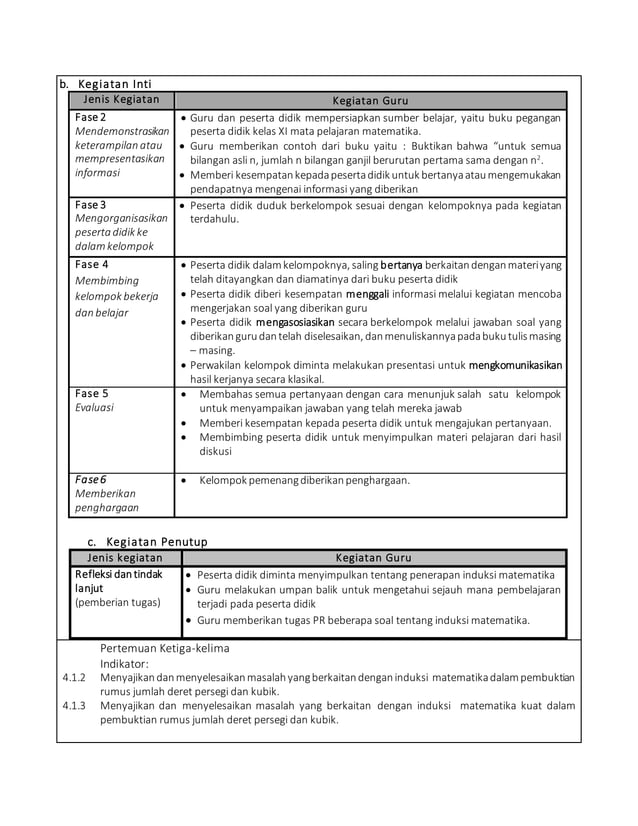 Rpp kd 3.1 induksi matematika fix | PDF