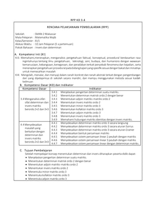 Rpp kd 3.4 invers dan determinan | DOCX