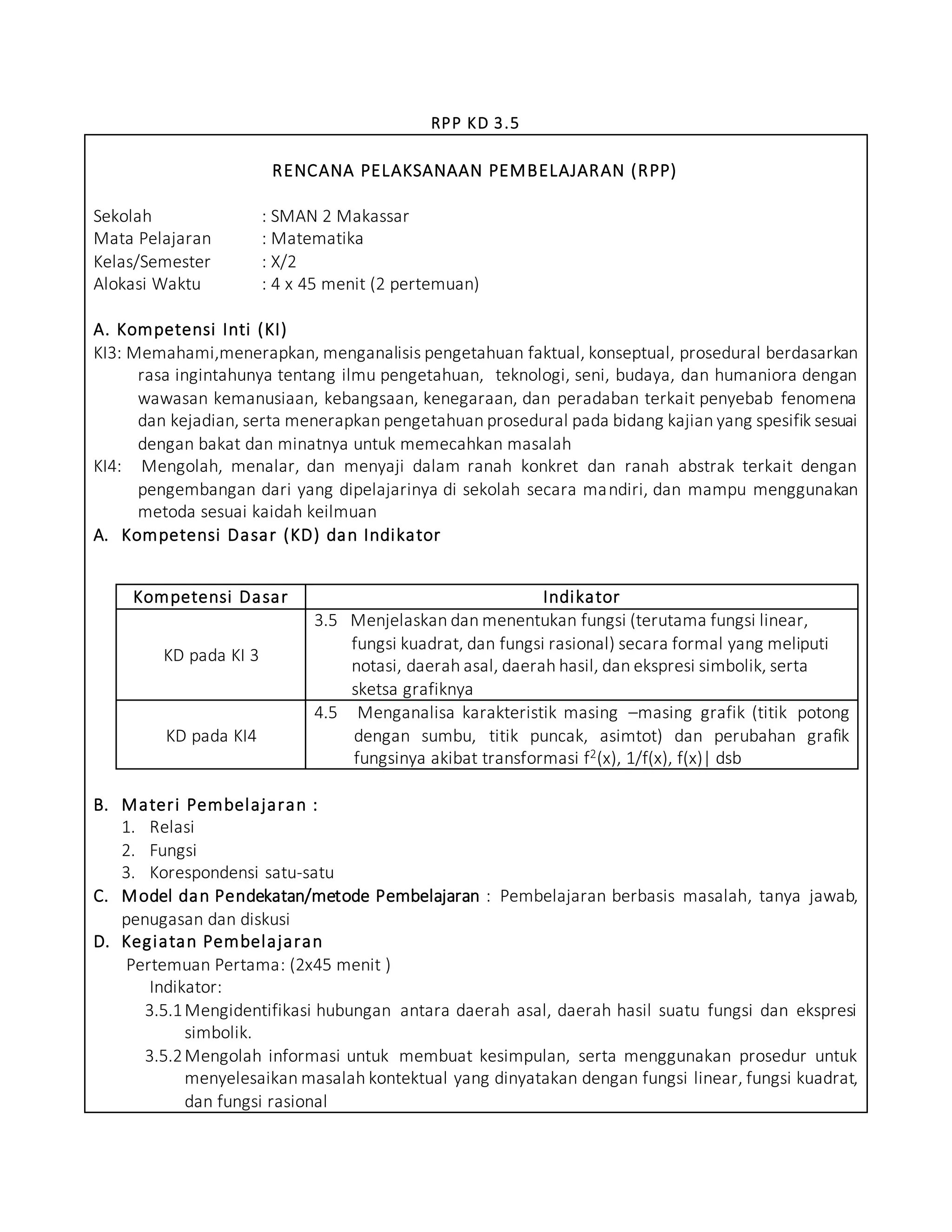 Rpp kd 3.5 wajib (fungsi) | PDF
