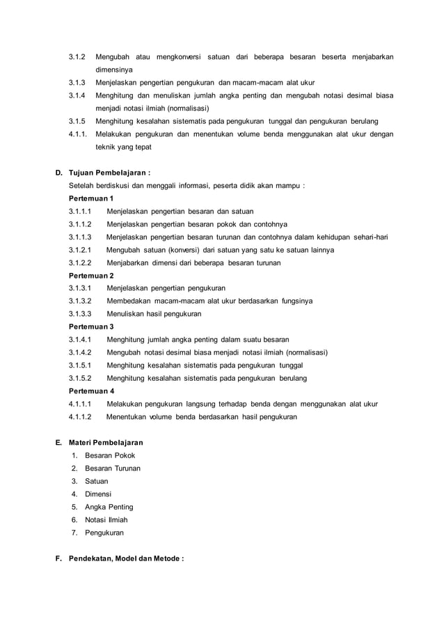 Rpp kd 3.1 dan 4.1 fisika tik besaran dan satuan | DOCX
