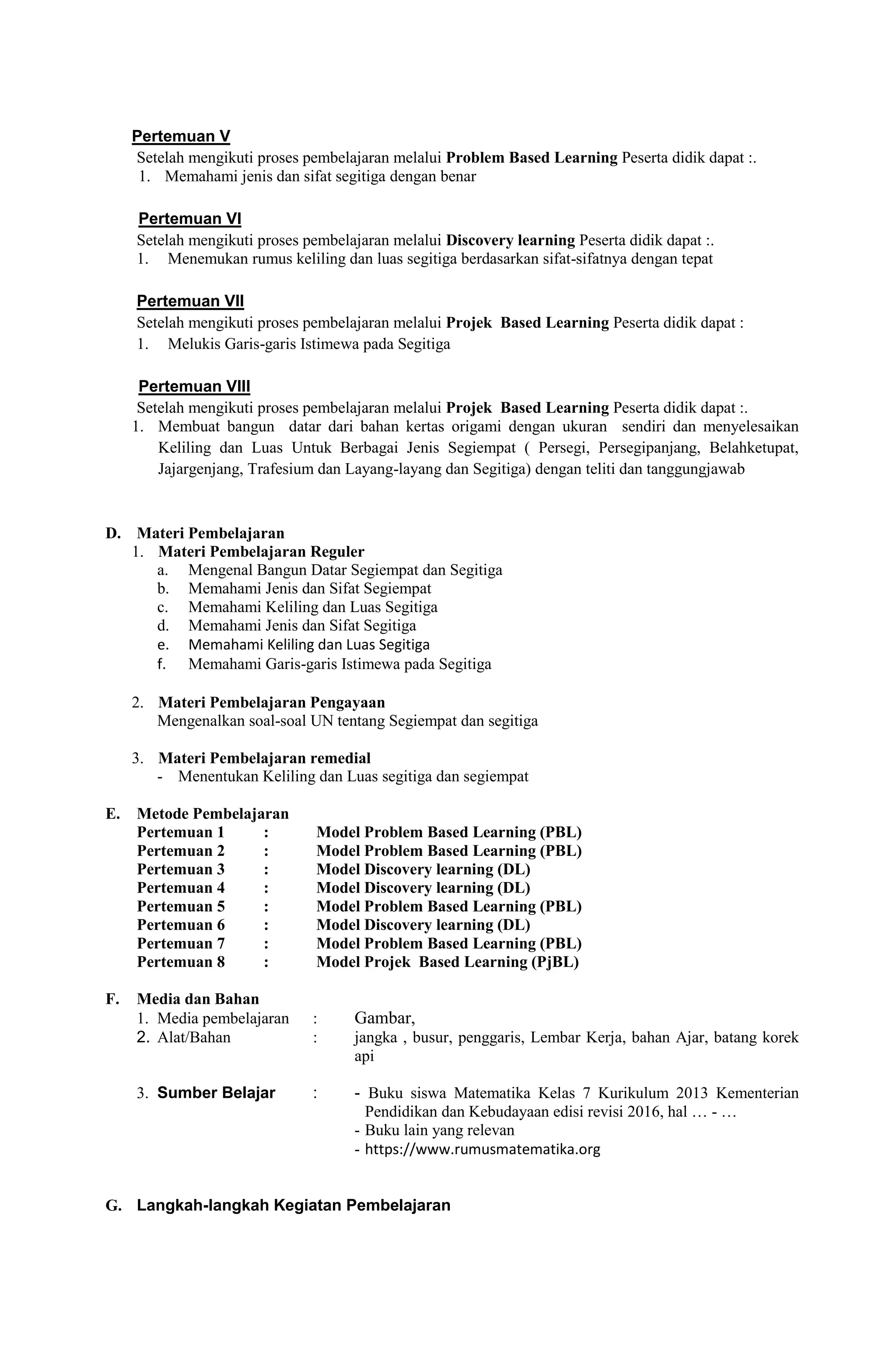 Rpp kd 3.11 segitiga dan segiempat aning | PDF