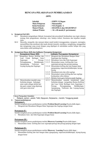 Rpp kd 3.11 segitiga dan segiempat aning | PDF