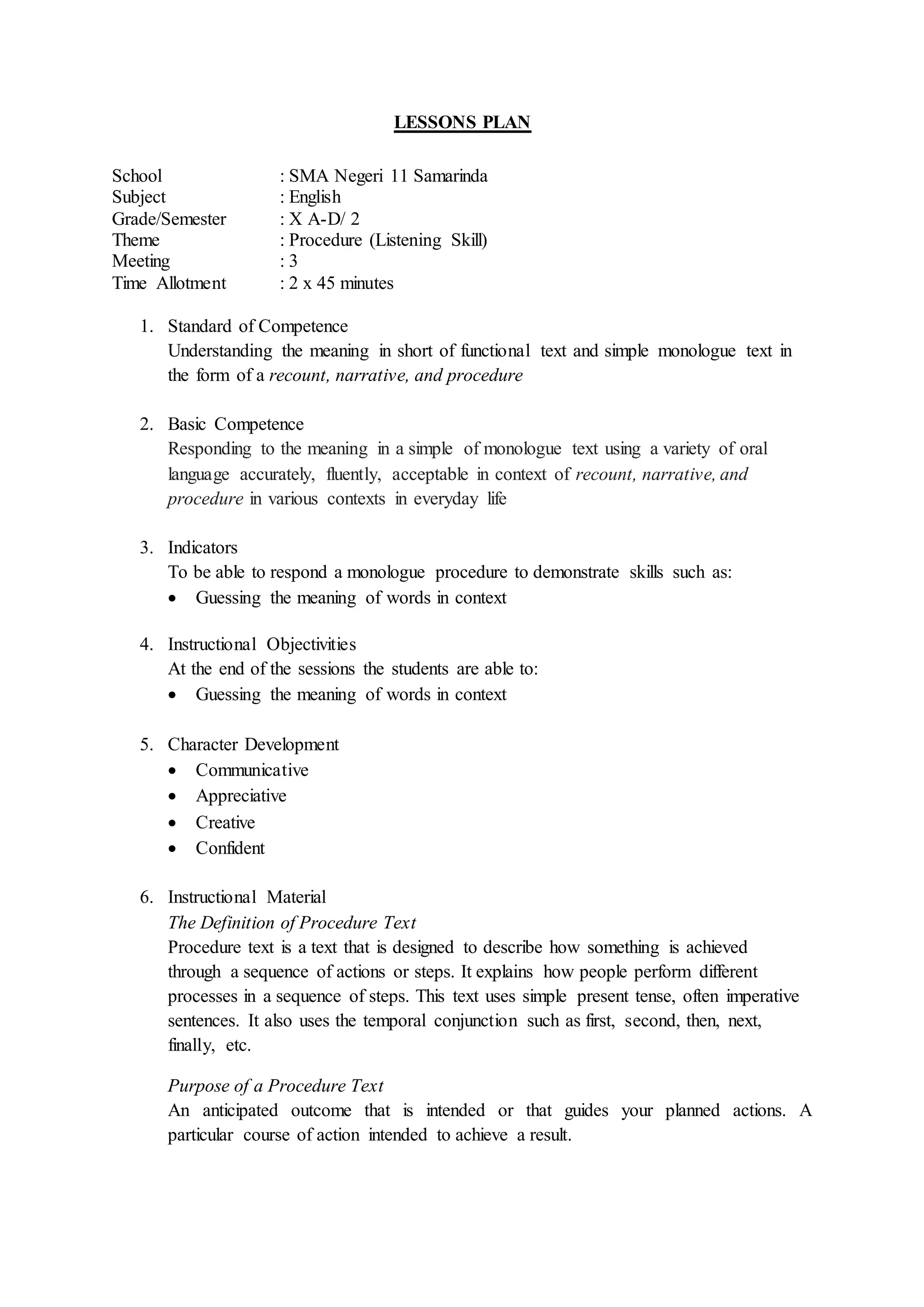 Lesson Plan Senior High School 3 | PDF