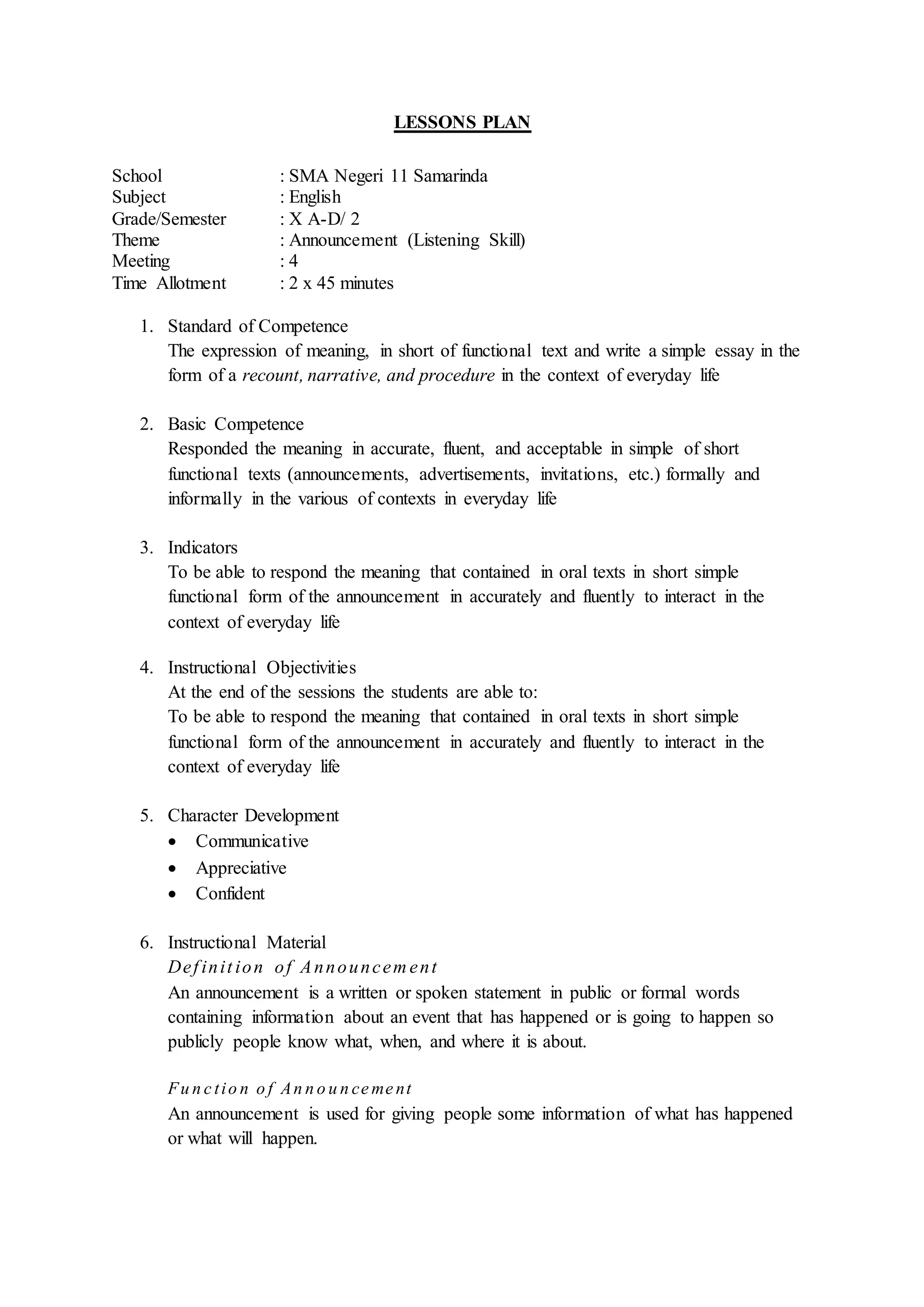 Lesson Plan Senior High School 3 | DOCX