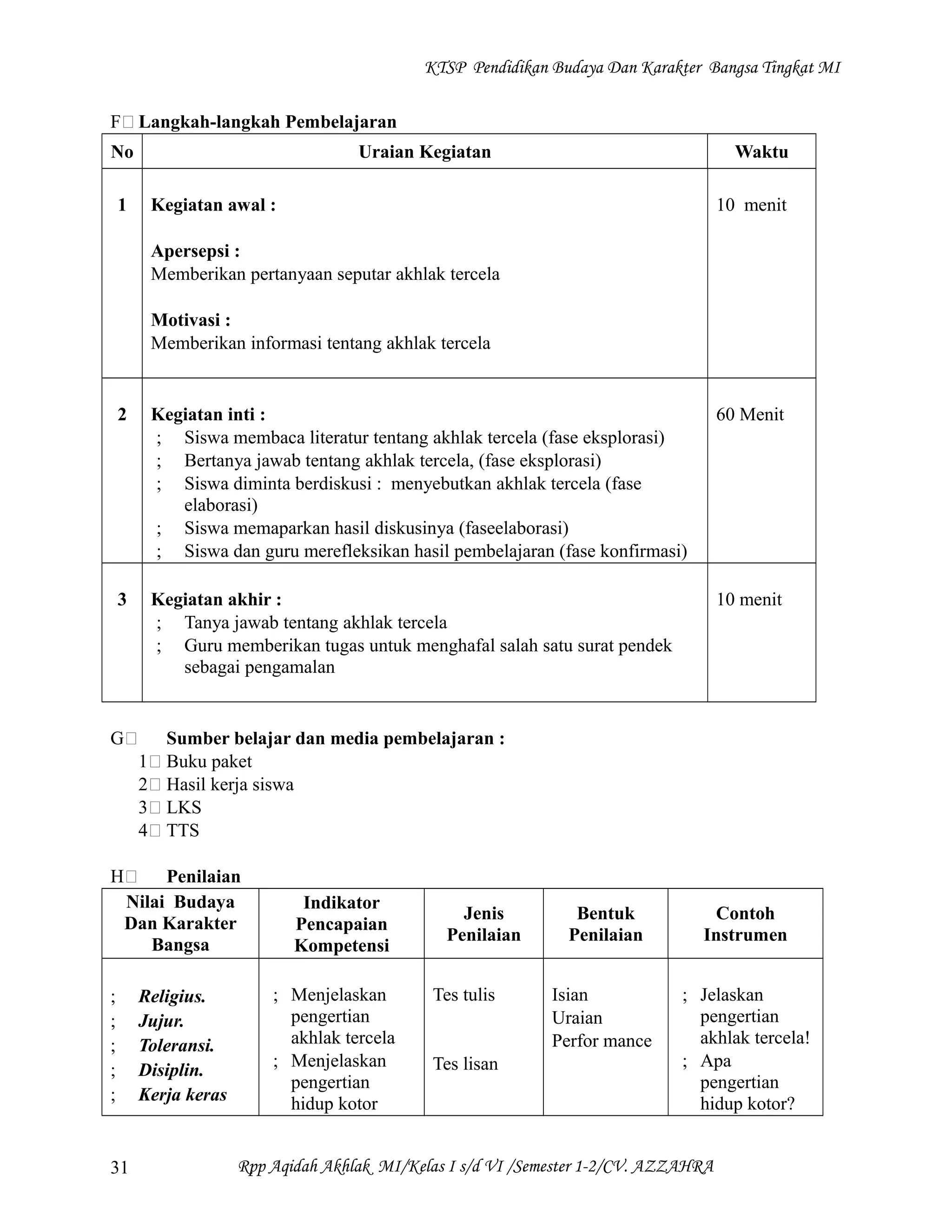 Rpp kelas 1 semester 1 & 2 | PDF