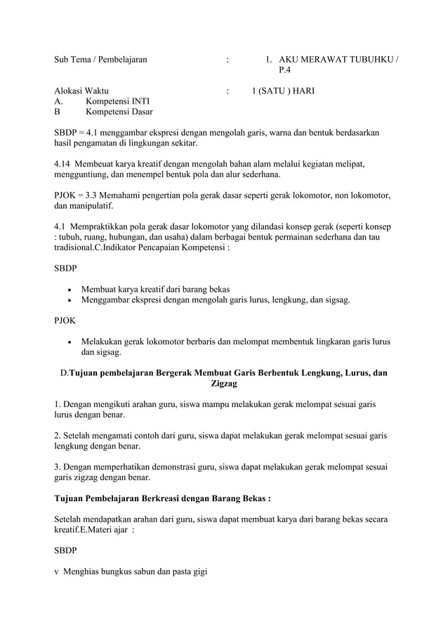 Rpp kelas 1 tema 1 sub tema 3 pembelajaran | DOCX