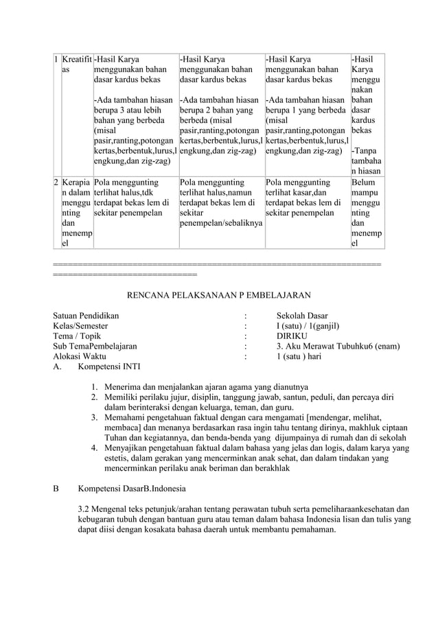 Rpp kelas 1 tema 1 sub tema 3 pembelajaran | DOCX