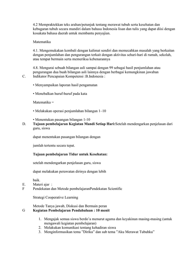 Rpp kelas 1 tema 1 sub tema 3 pembelajaran | DOCX