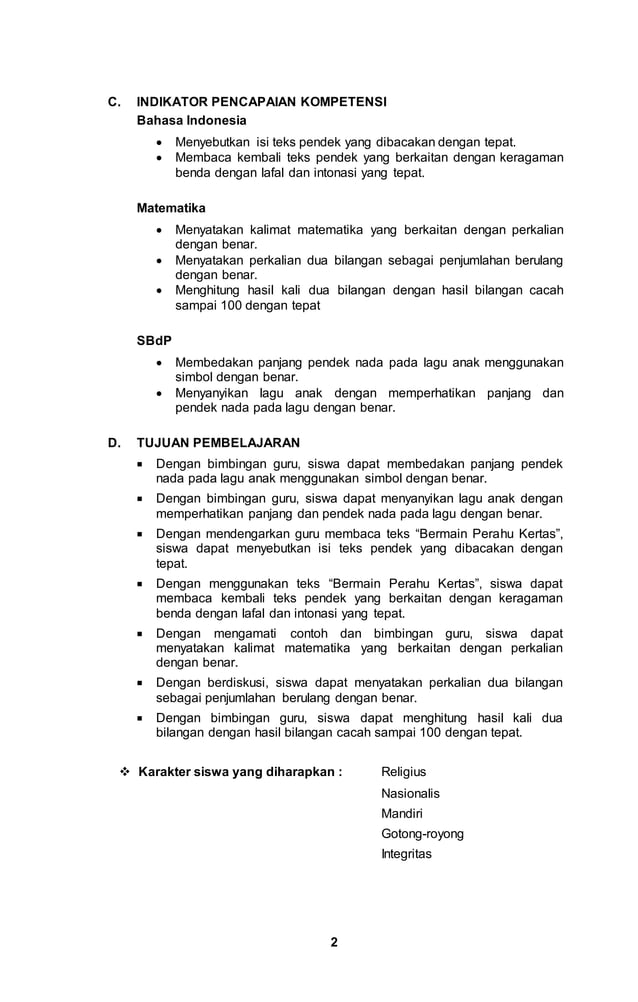 Rpp kelas 2 tema 2 bermain di lingkunganku revisi 2018 | DOCX