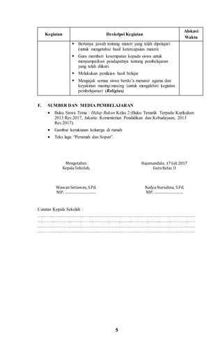 Rpp kelas 2 tema 2 hidup rukun revisi 2018 | PDF