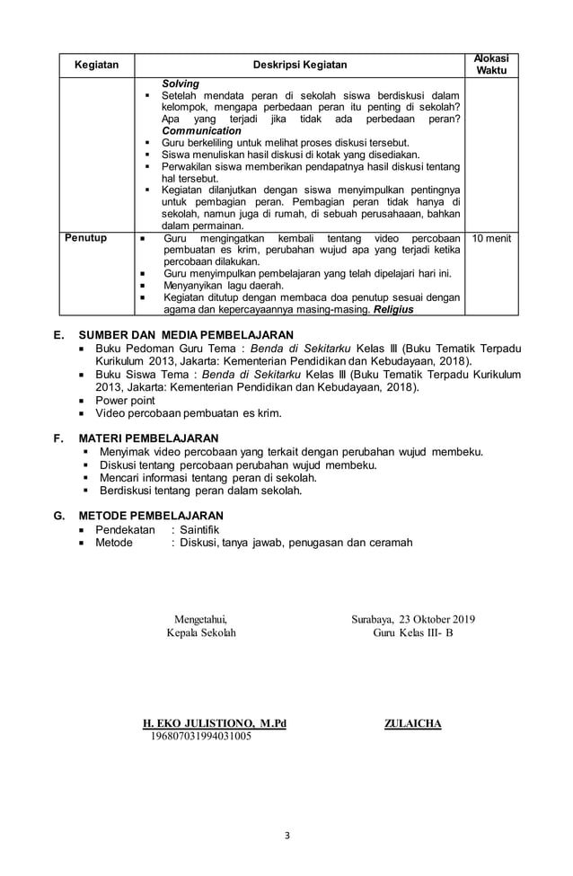 Rpp kelas 3 tema 3 subtema 3 pb 2 | DOC