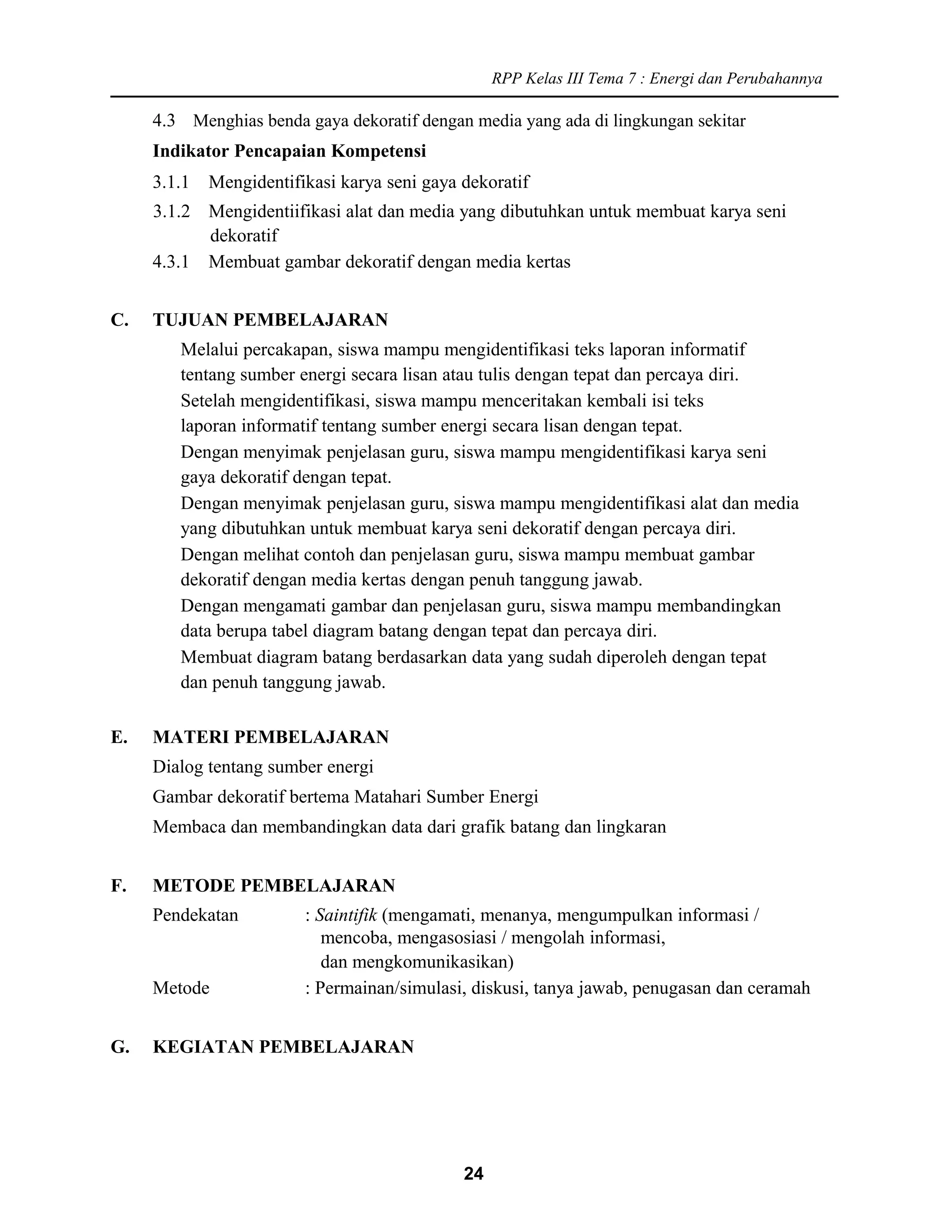 Rpp kelas 3 tema 7 energi dan perubahanya | DOC