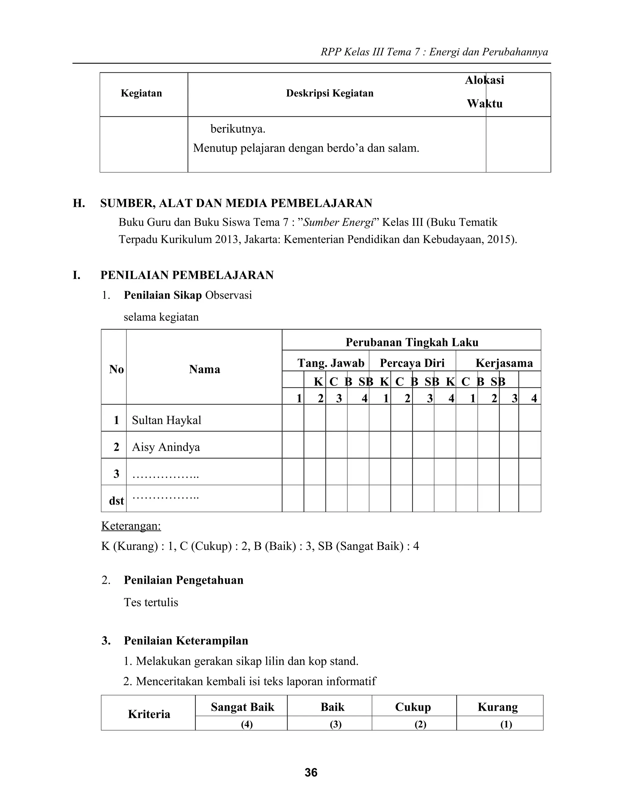 Rpp kelas 3 tema 7 energi dan perubahanya | DOC